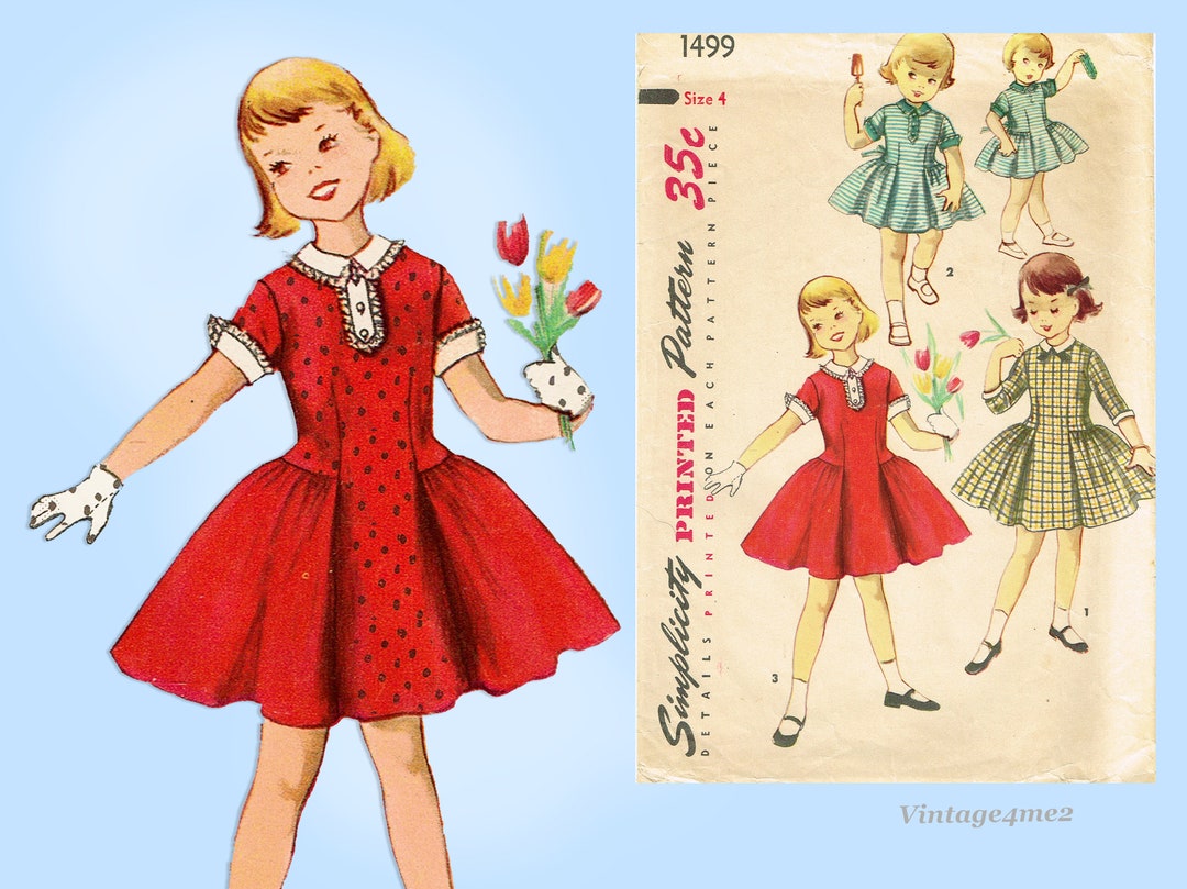 Simplicity 1499: 1950s Sweet Toddler Girls Dress Size 4 Vintage Sewing ...
