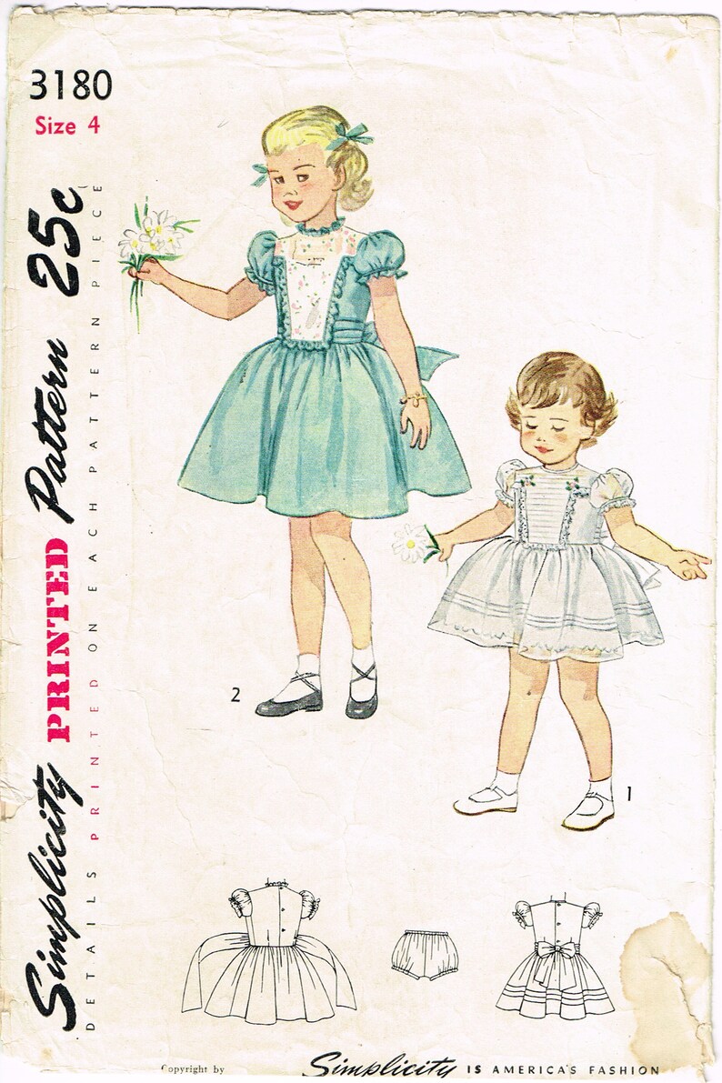 1950s Vintage Simplicity Sewing Pattern 3180 Toddler Girls Tucked Dress ...