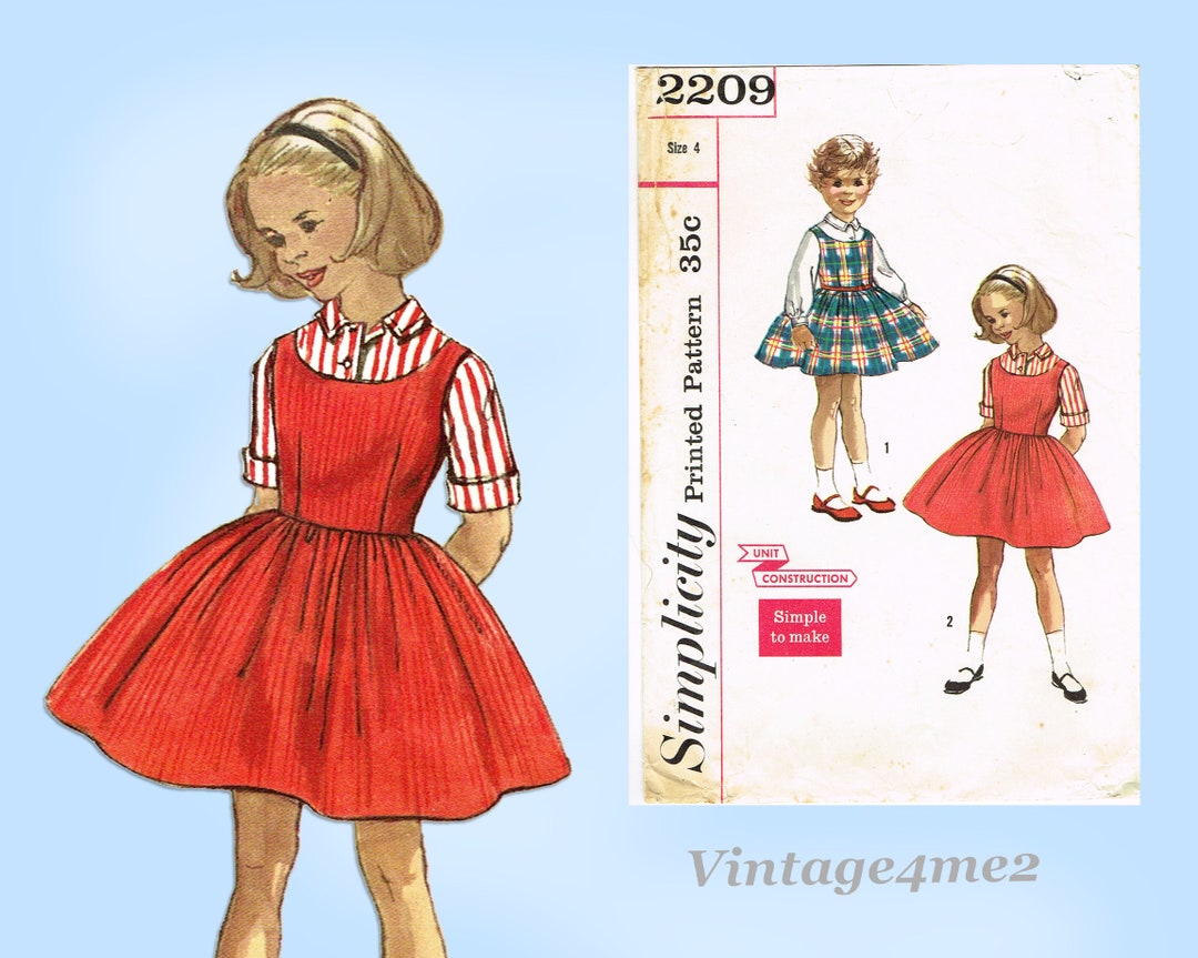 Simplicity 2209: 1960s Toddler Girls Jumper Dress Size 4 Vintage Sewing Pattern - Etsy