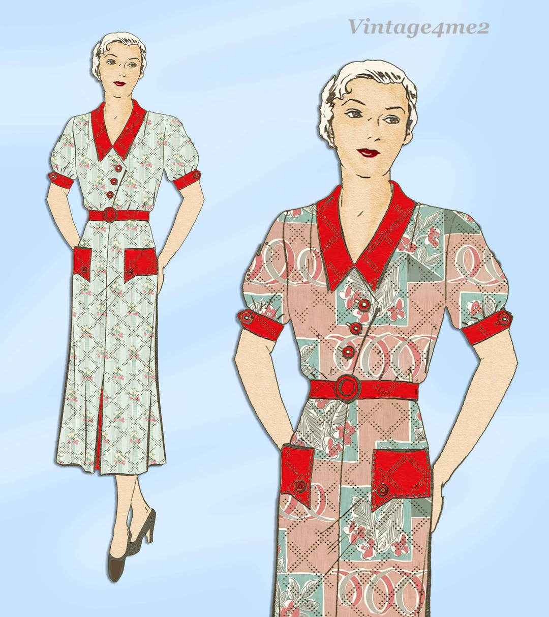 1930s Vintage Anne Adams Sewing Pattern 4673 Misses Street Dress Sz 38 ...