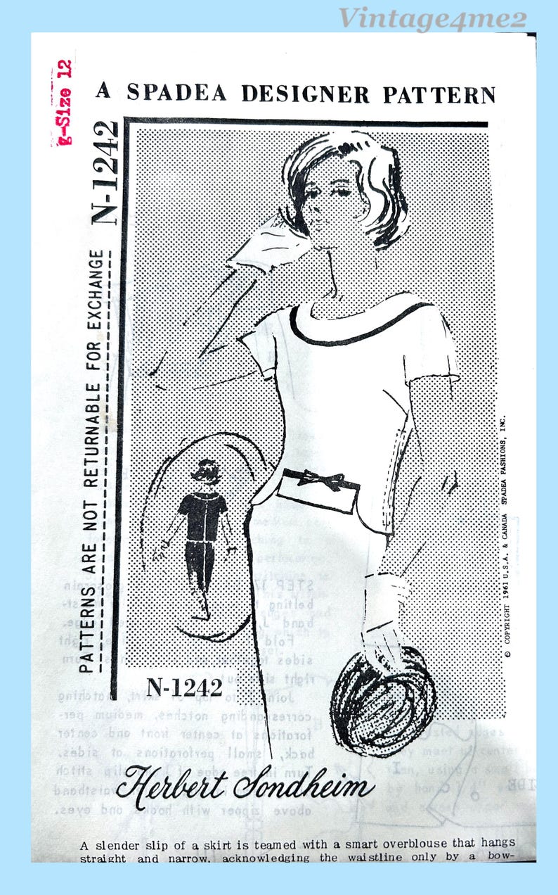 1960s Vintage Designer Spadea Sewing Pattern N-1242 Uncut Misses Dress ...