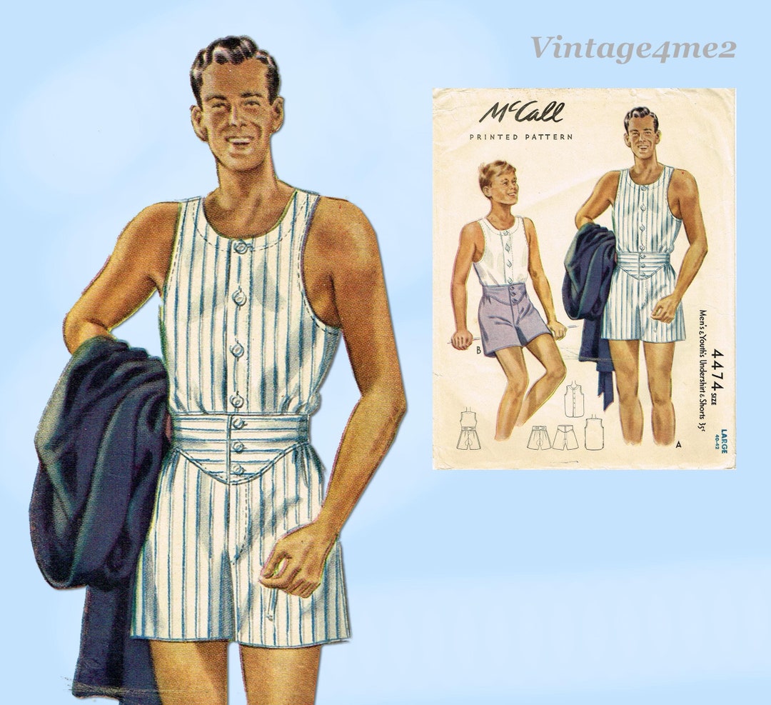 1940s Vintage Mccall Sewing Pattern 4474 WWII Mens Boxer Shorts and ...