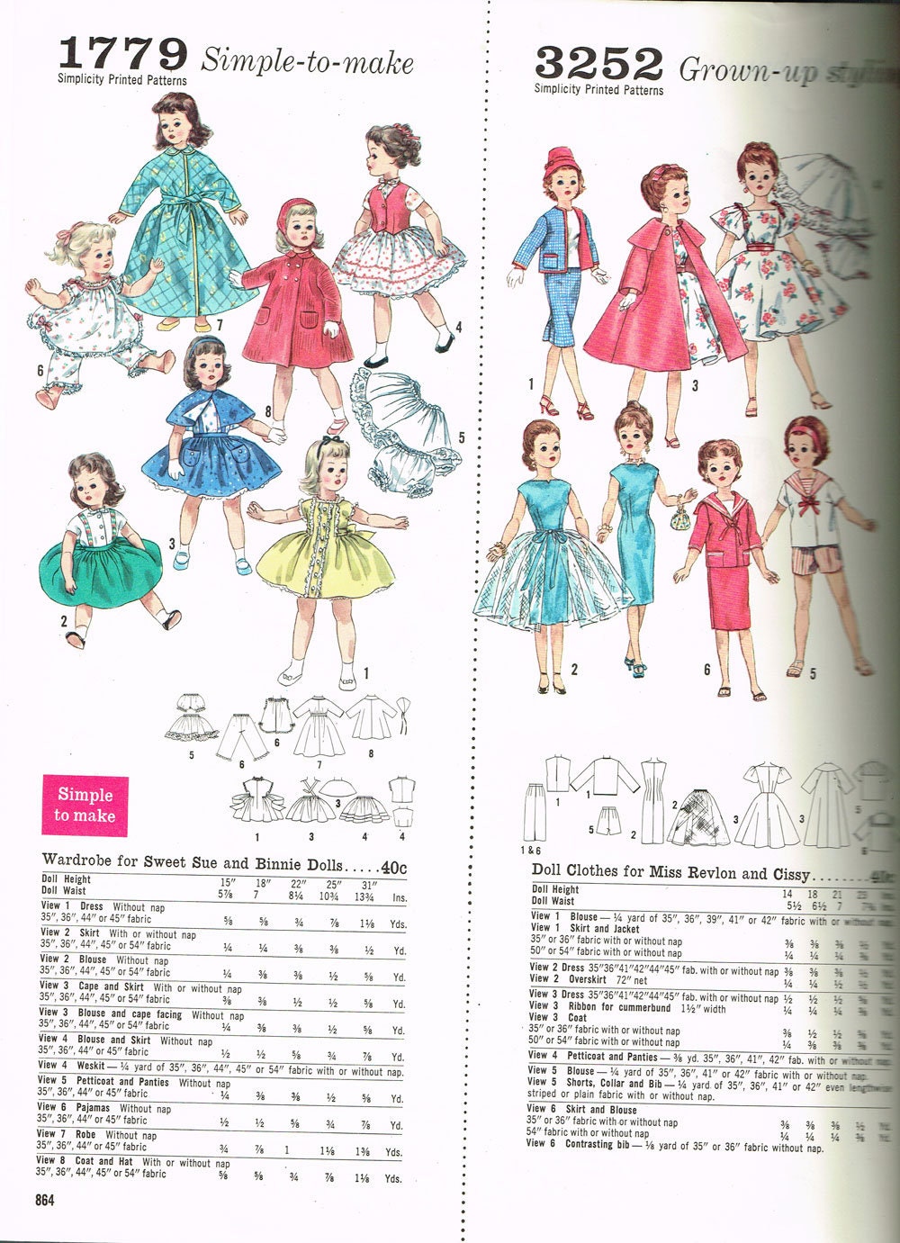 1950s Vintage Simplicity Sewing Pattern 1779 Sweet Sue 18 Inch Doll ...