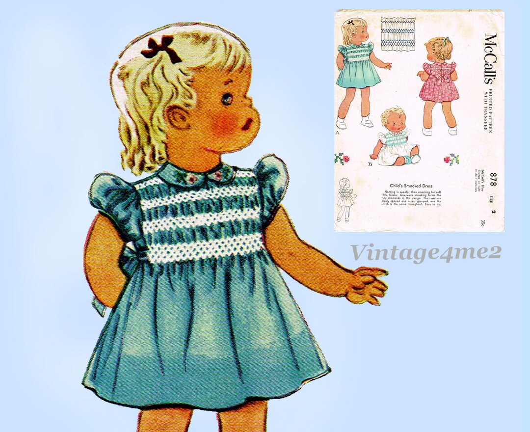 1940s Vintage Mccall Sewing Pattern 878 Toddler Girls WWII Smocked ...
