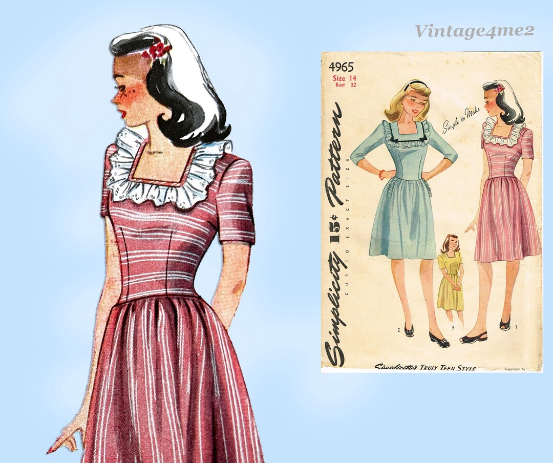 Simplicity 4965: 1940s Misses WWII Day Dress Sz 32 B Vintage Sewing ...