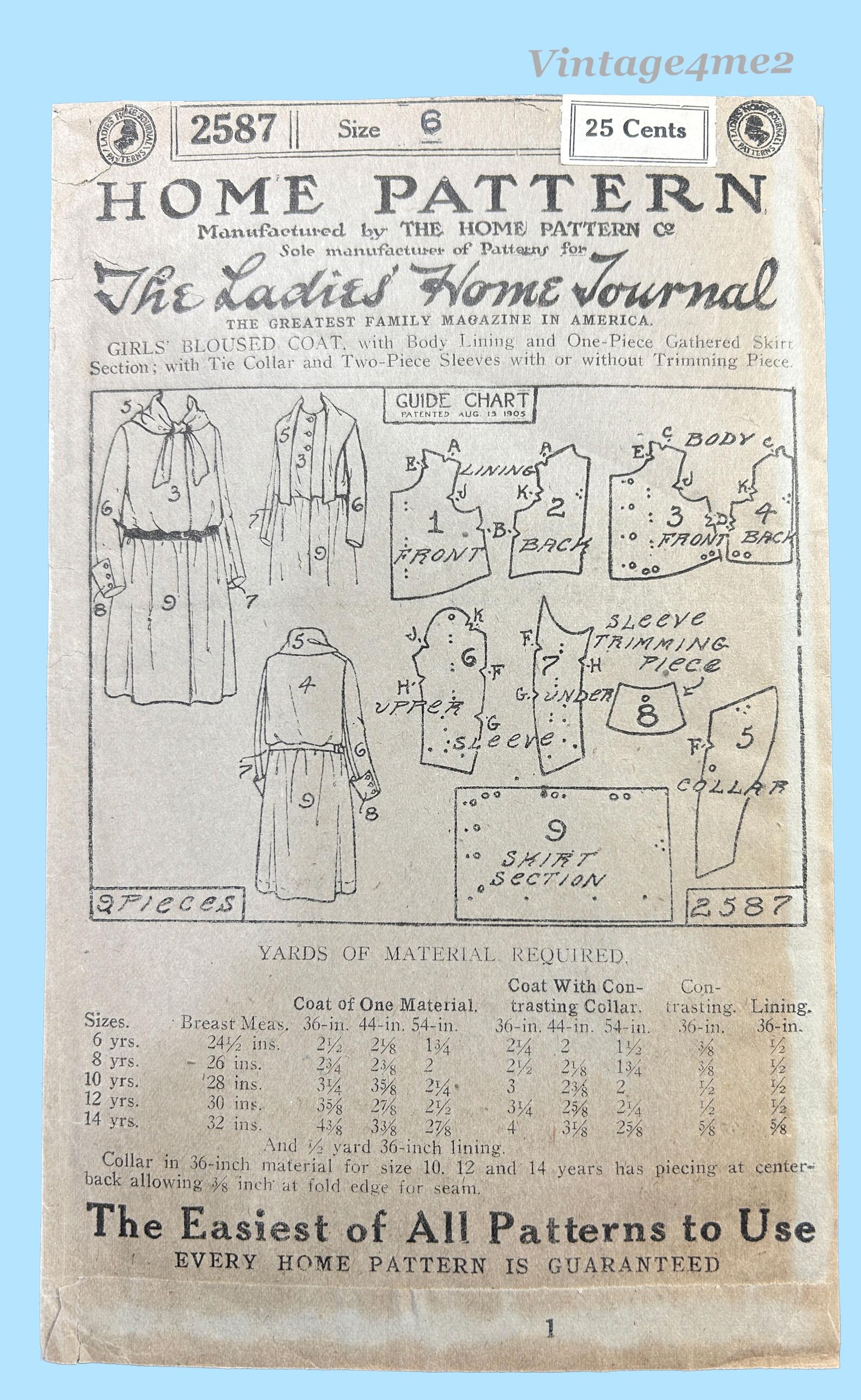 Ladies Home Journal 2587: 1920s Classic Uncut Girls Coat Sz 6 Vintage ...