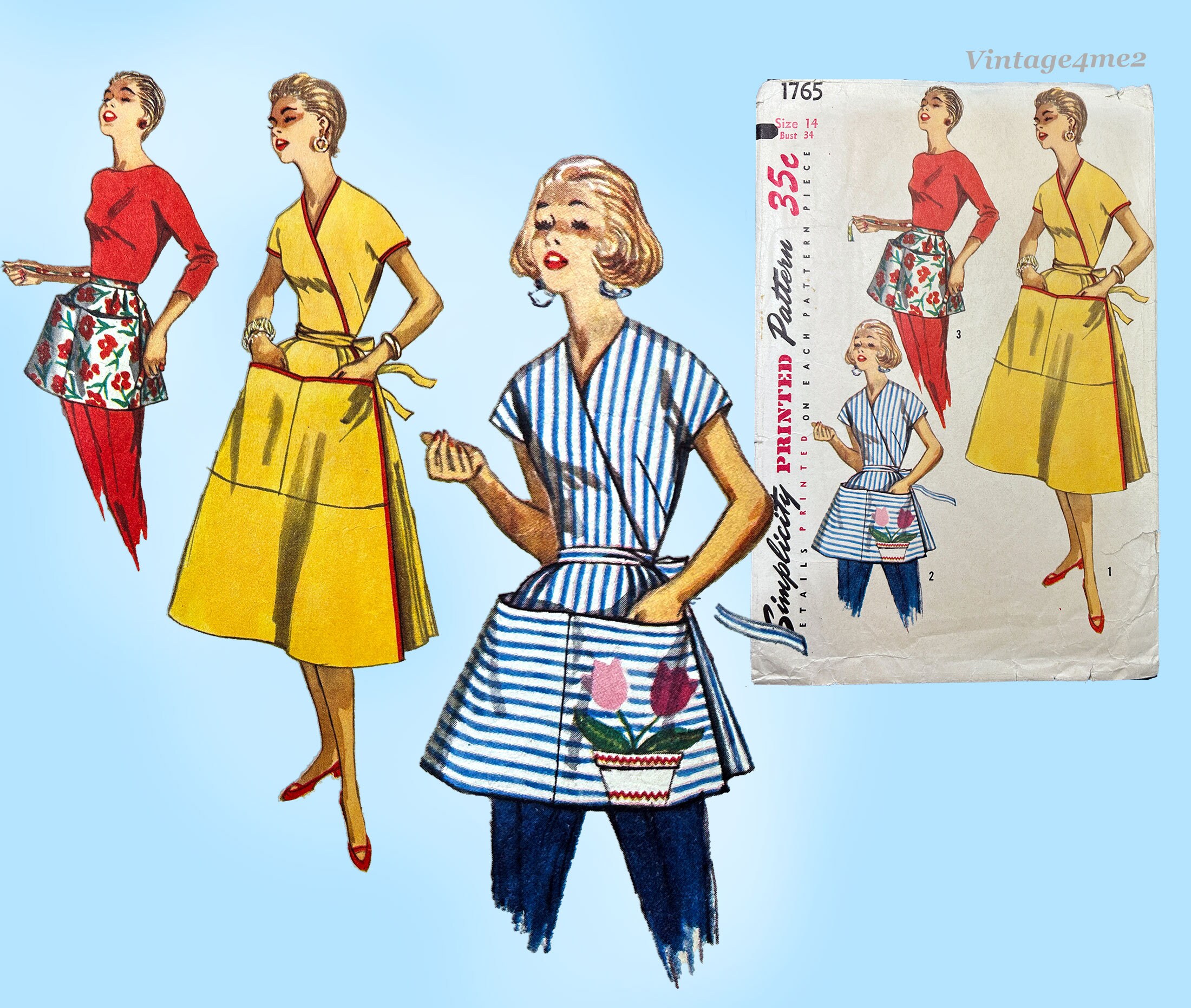1950s Vintage Simplicity Sewing Pattern 1765 Misses Wrap Around Apron ...
