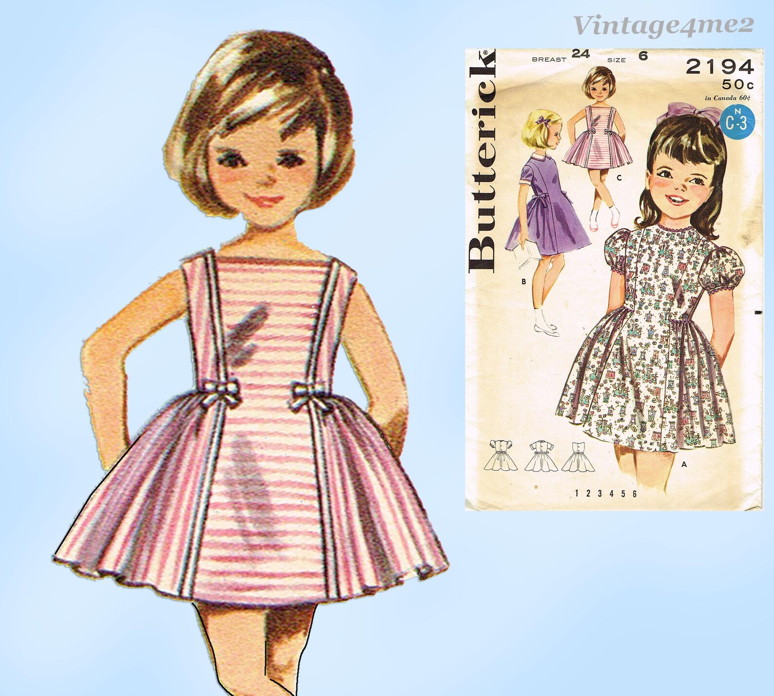 1960s Vintage Butterick Pattern 2194 Uncut Toddler Girls Princess Dress ...
