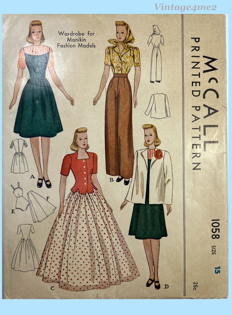 1940s Vintage Mccall Sewing Pattern 1085 Rare 15in Manikin Display Doll ...