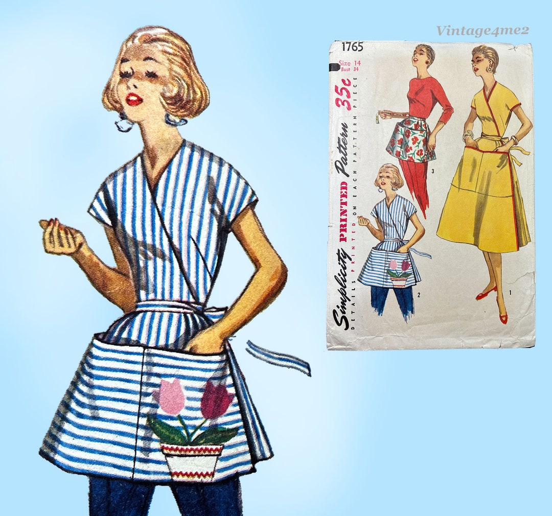 1950s Vintage Simplicity Sewing Pattern 1765 Misses Wrap Around Apron ...