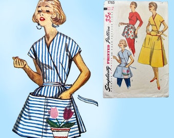 1950s Misses Wrap-around Dress and Apron Simplicity 4522 Vintage Sewing ...