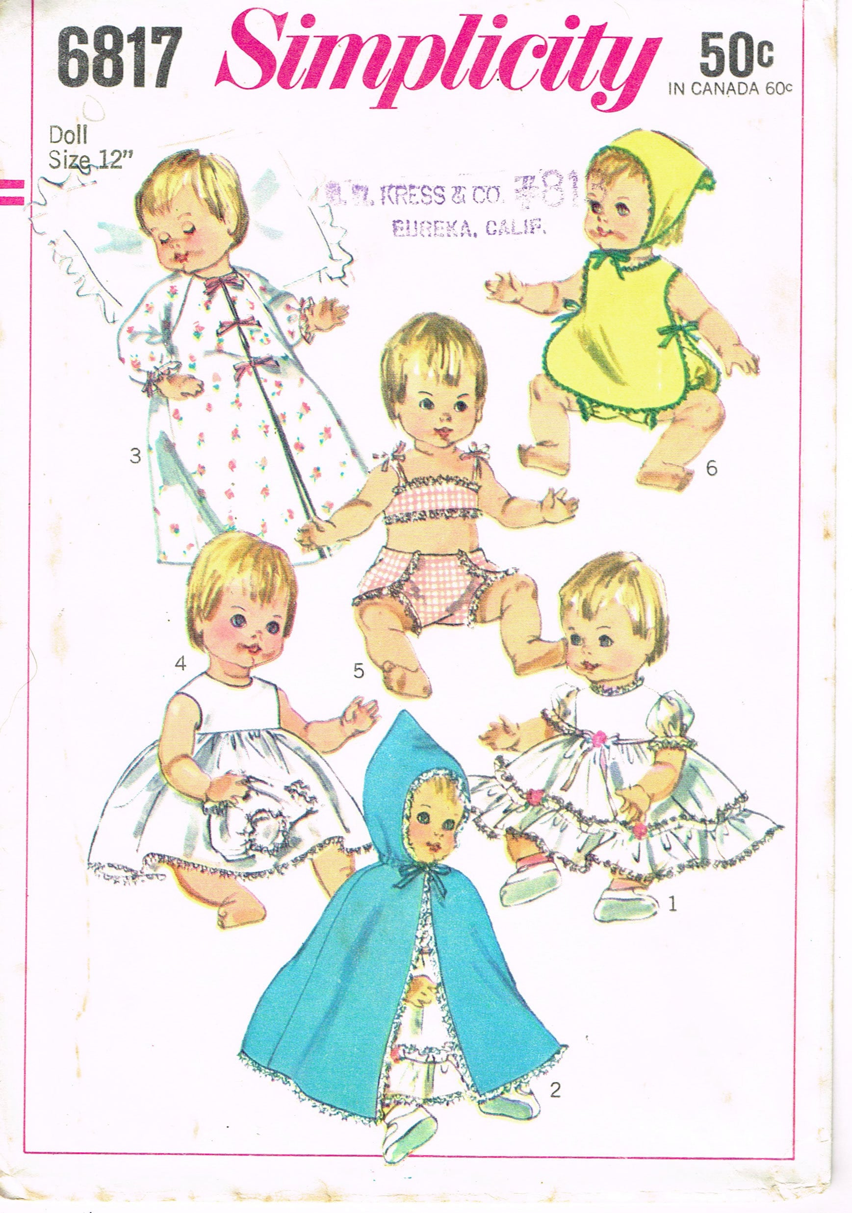 1960s Vintage Simplicity Sewing Pattern 6817 Ginny Baby 12 Inch Doll ...