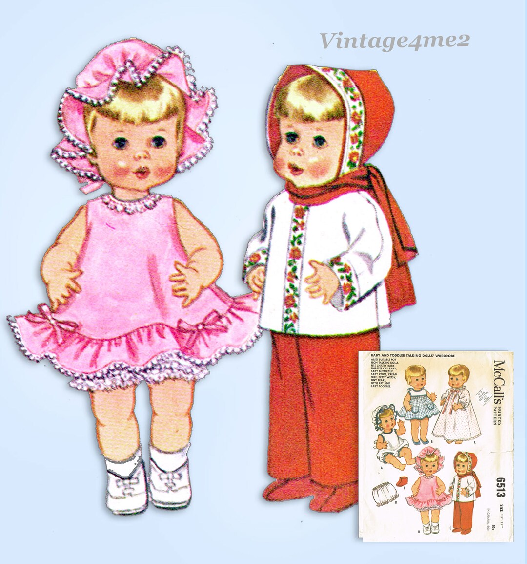 Mccall's 6513: 1960s 15-17 Inch Talking Doll Clothes Set Vintage Sewing ...