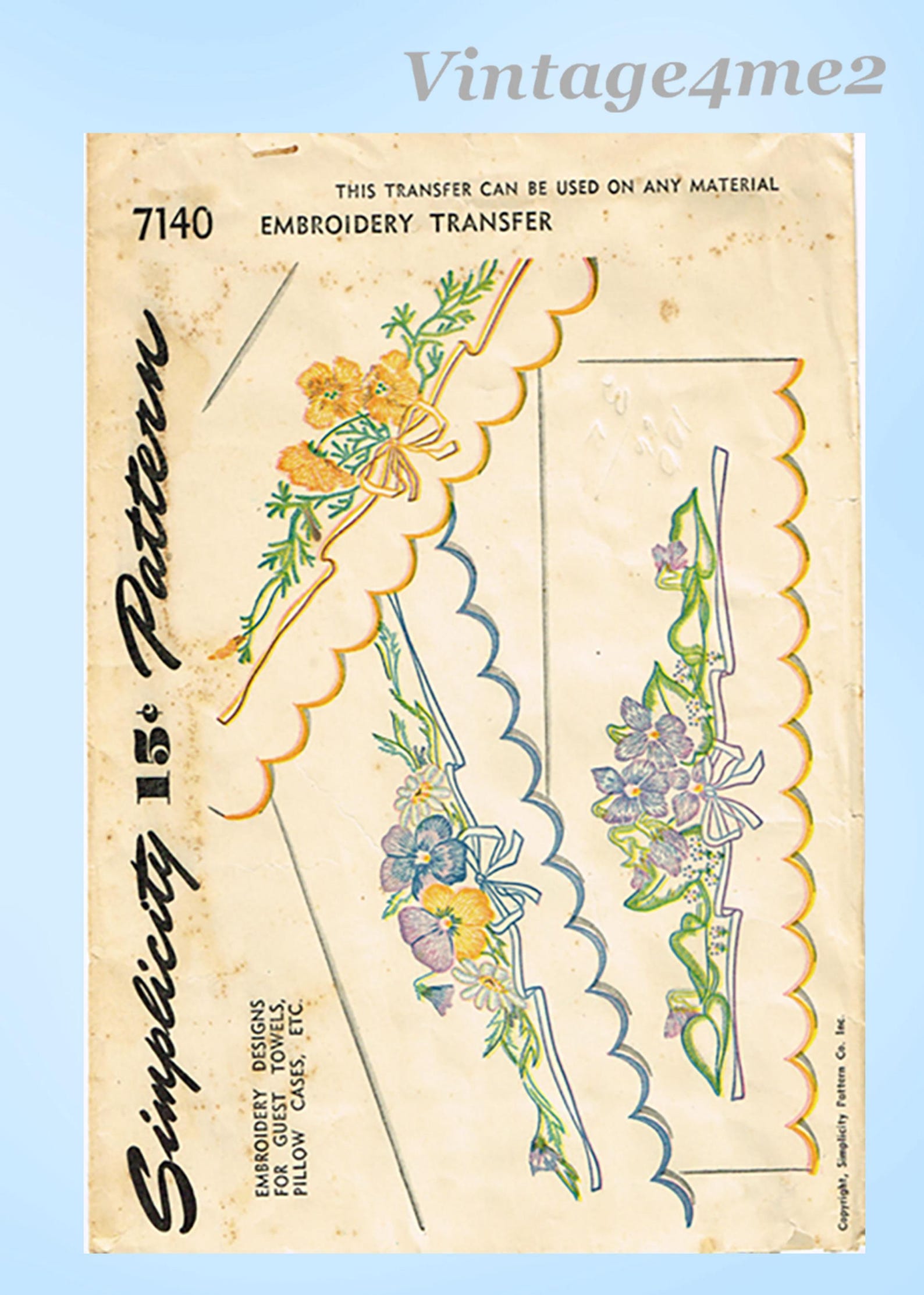 1940s Vintage Simplicity Sewing Pattern 7140 Uncut Floral Pillowcase ...