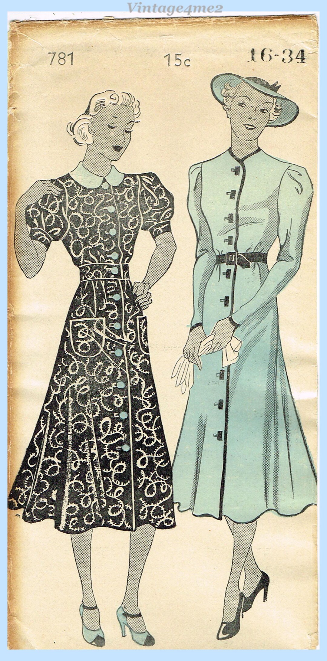 1930s Misses Street Dress Sewing Pattern New York 781: Puffed Sleeve ...