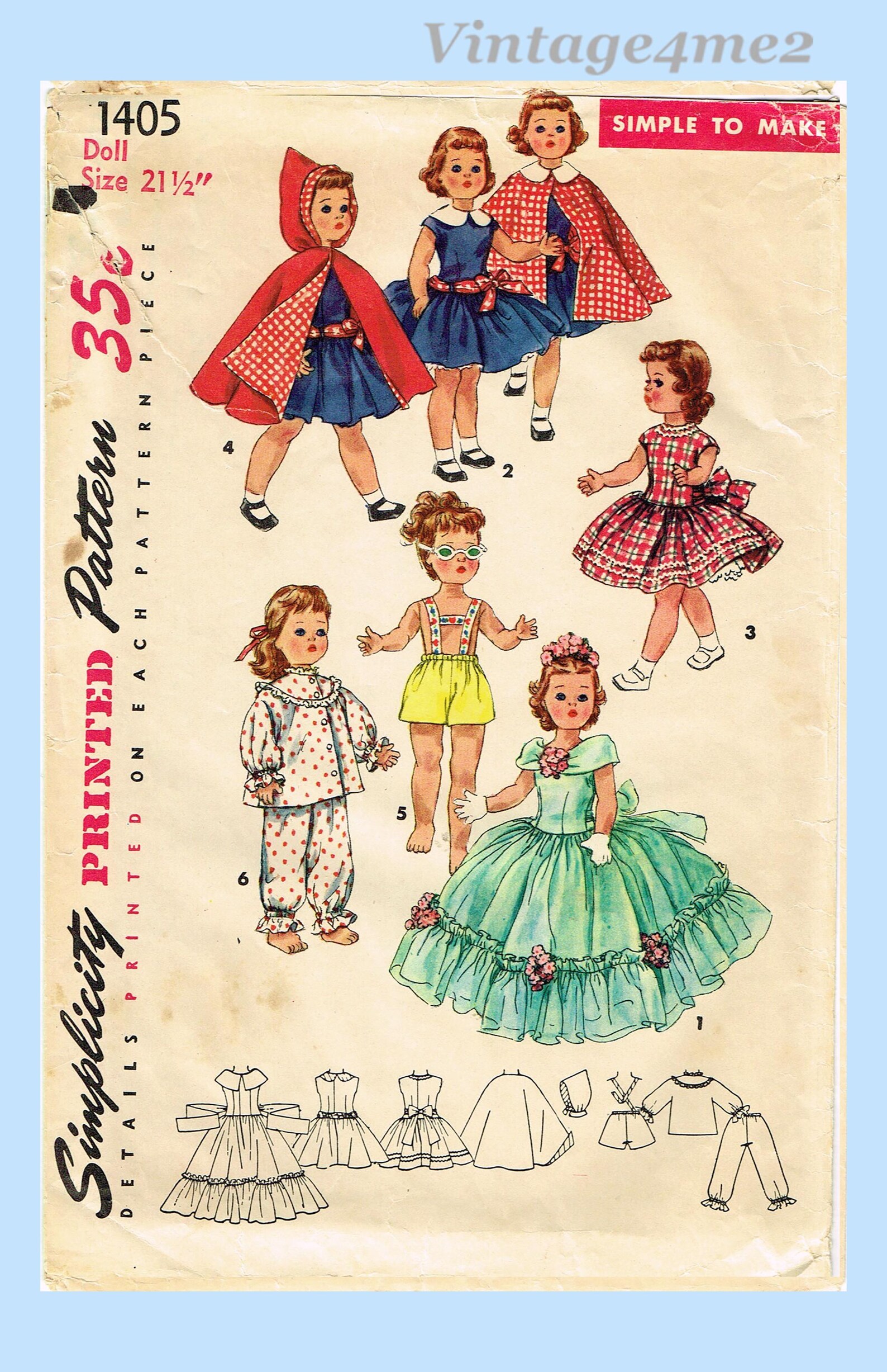 1950s Vintage Simplicity Sewing Pattern 1405 19.5 Inch Toni Walker Doll ...