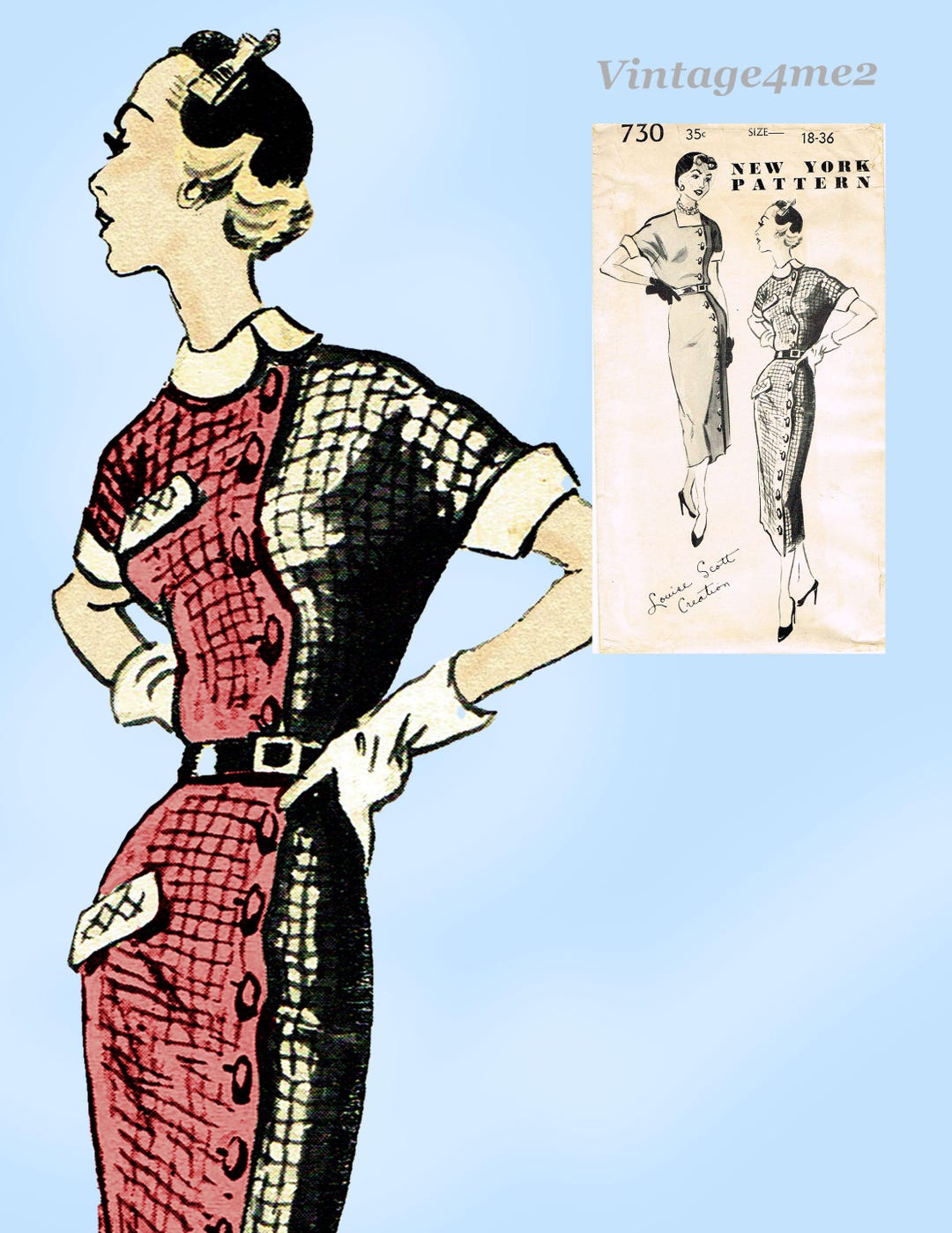 New York 730: 1950s Uncut Misses Designer Dress Sz 36 B Vintage Sewing ...