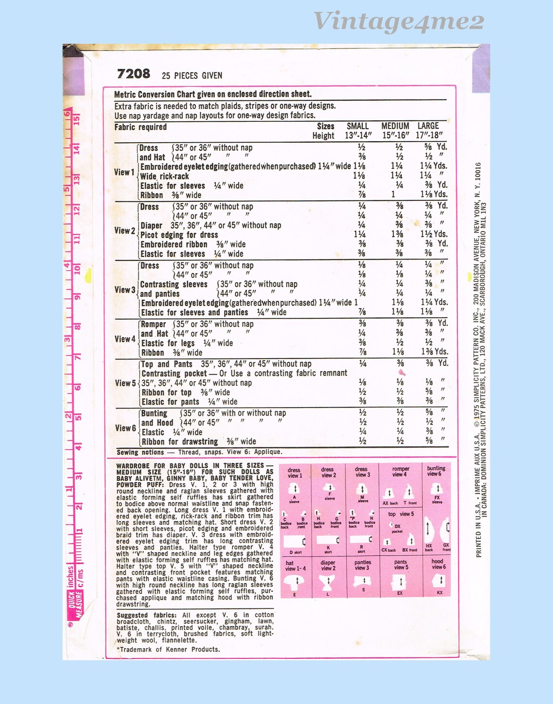 1970s Vintage Simplicity Sewing Pattern 7208 Uncut 15-16in Baby Doll ...