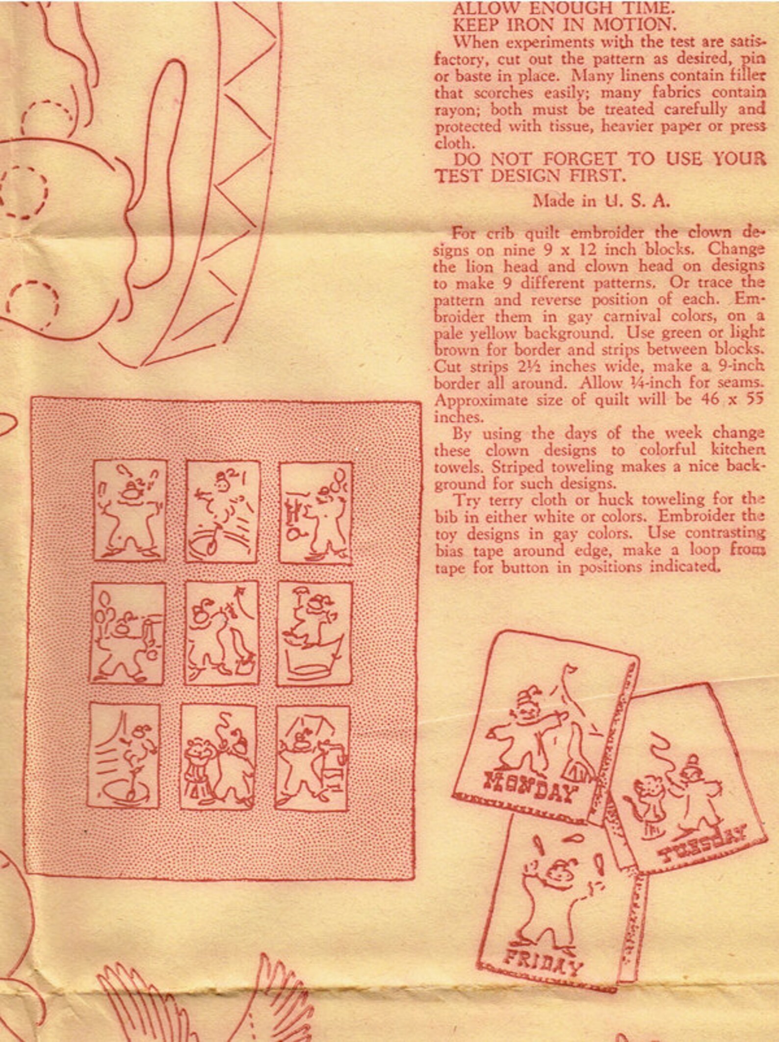 1940s Original Uncut Workbasket Embroidery Transfer 69 Clown Quilt ...