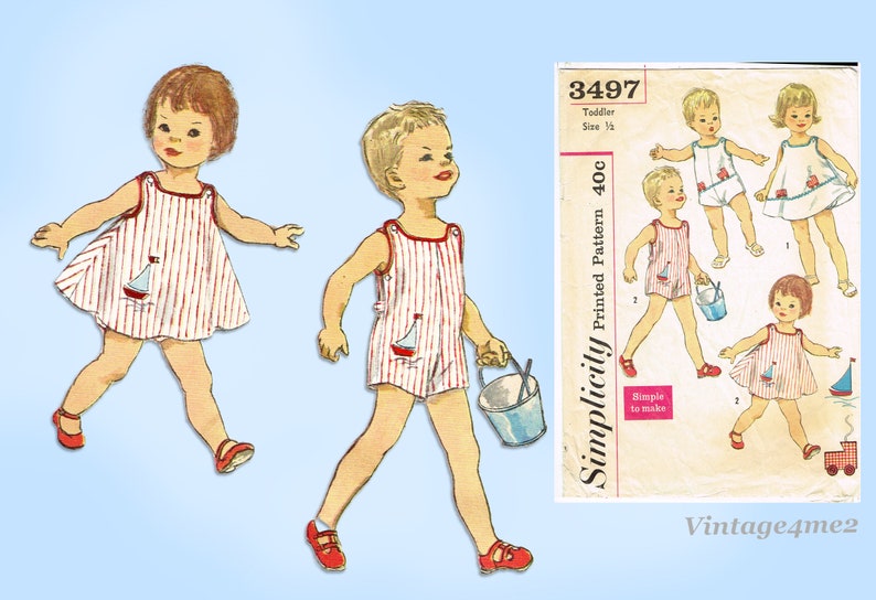 1960s Vintage Simplicity Sewing Pattern 3497 Baby Boys Girls Romper ...