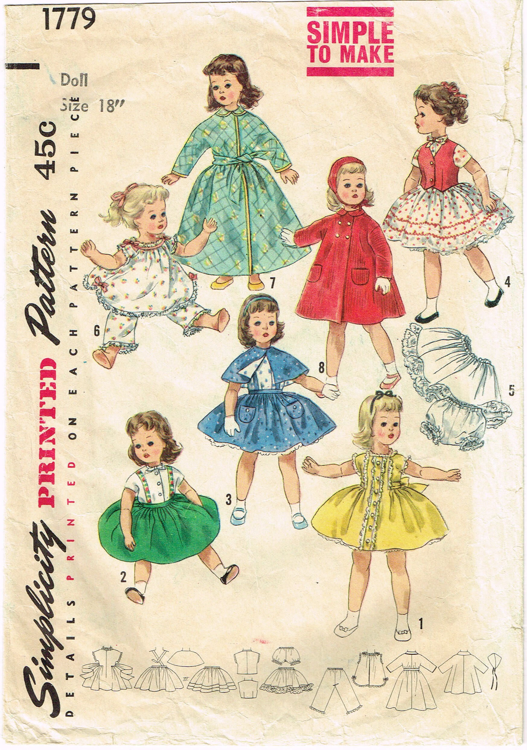1950s Vintage Simplicity Sewing Pattern 1779 Sweet Sue 18 Inch Doll ...