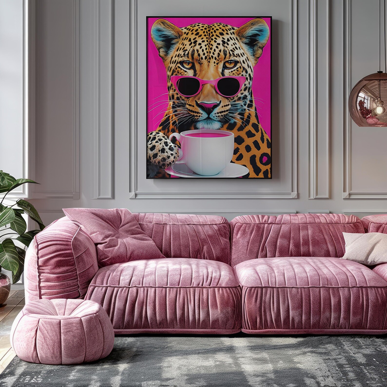 Leopard Drinking Coffee Art Print: Maximalist Kitchen Decor (digital ...