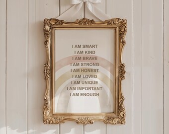 Rainbow Affirmations Wall Art, Affirmations for Kids, I Am Kind Loved ...