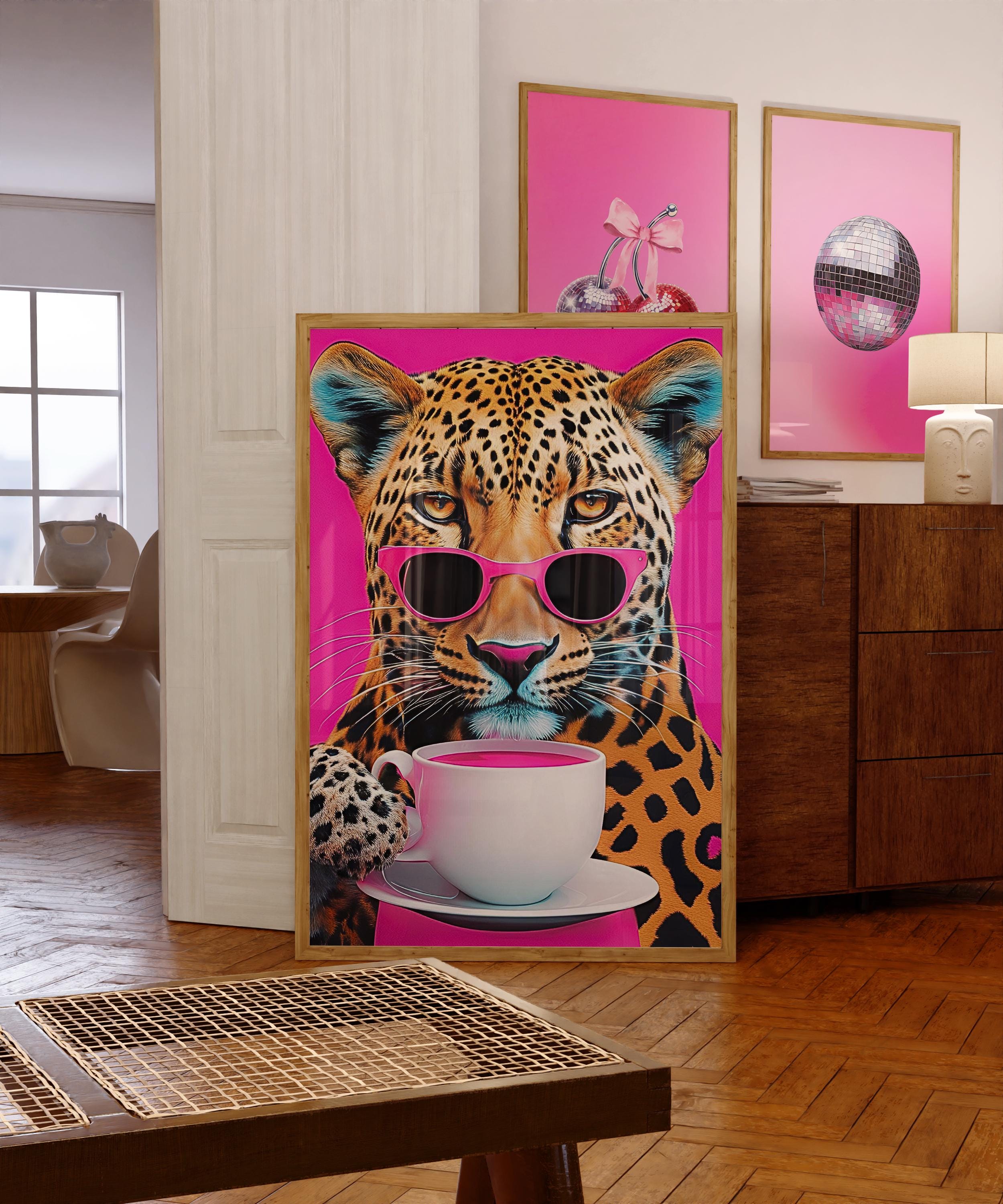 Leopard Drinking Coffee Art Print: Maximalist Kitchen Decor (digital ...