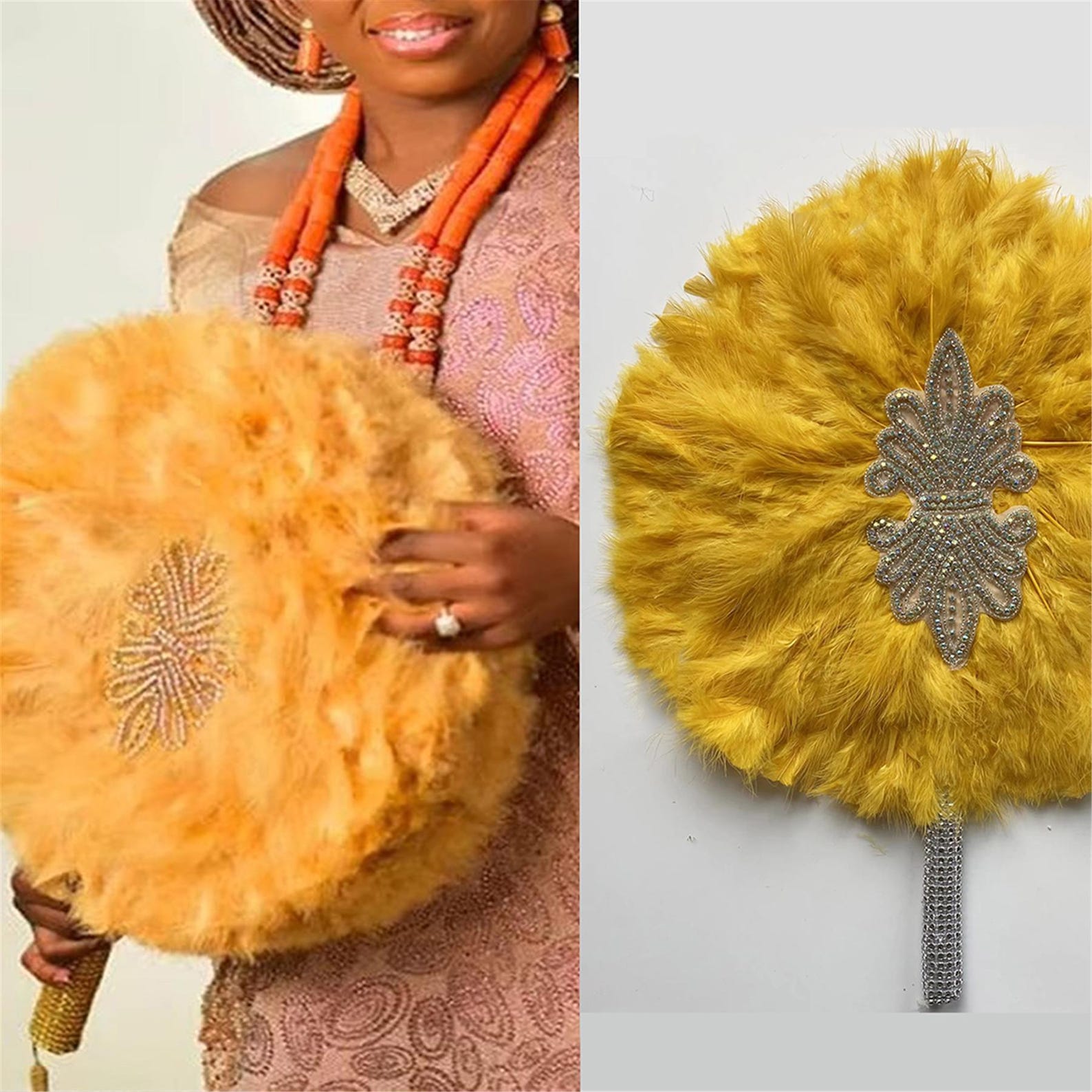 African Feather Fan, Brides Hand Fan, Traditional Wedding Brides Hand ...