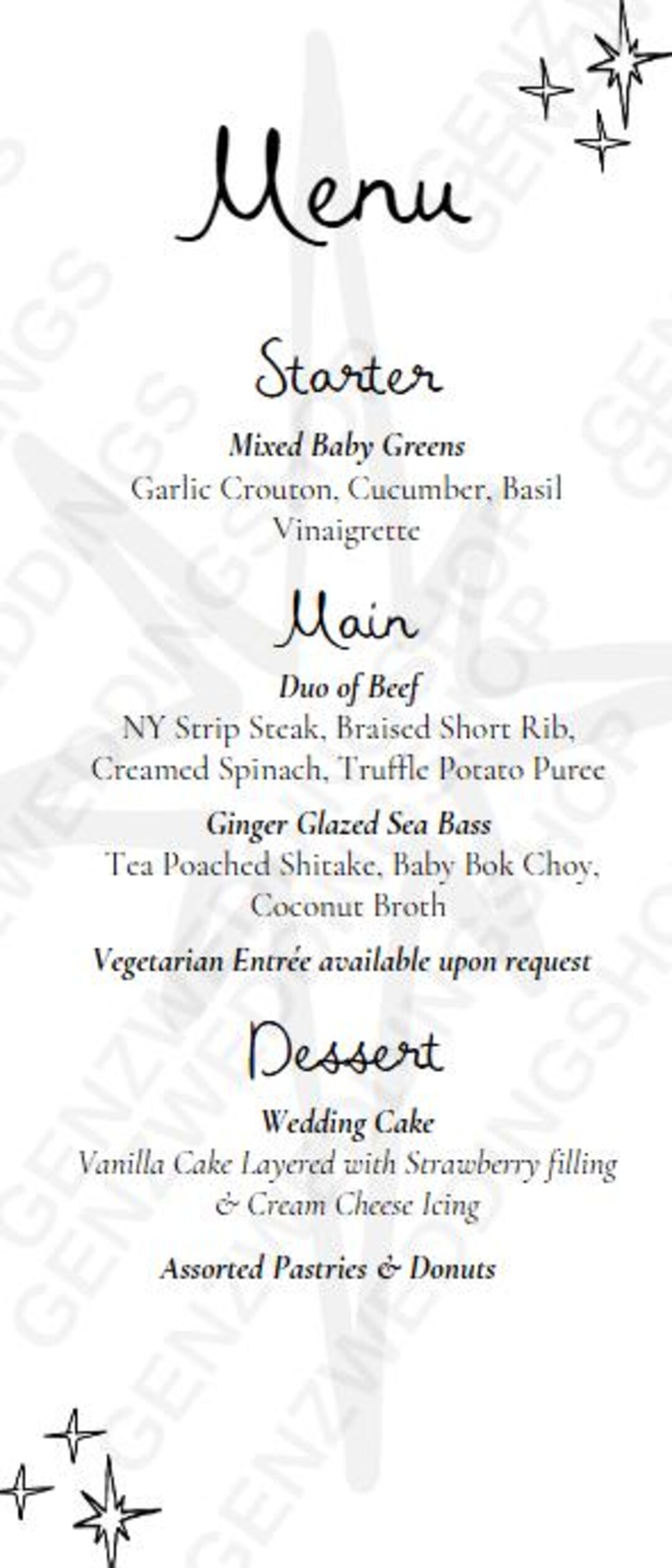 Whimsical Menu Template Starry Night Wedding Bachelorette Bridal Shower ...
