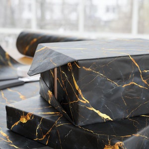 Black Marble Wrapping Paper, Black and Gold Marble Look Gift Wrap ...