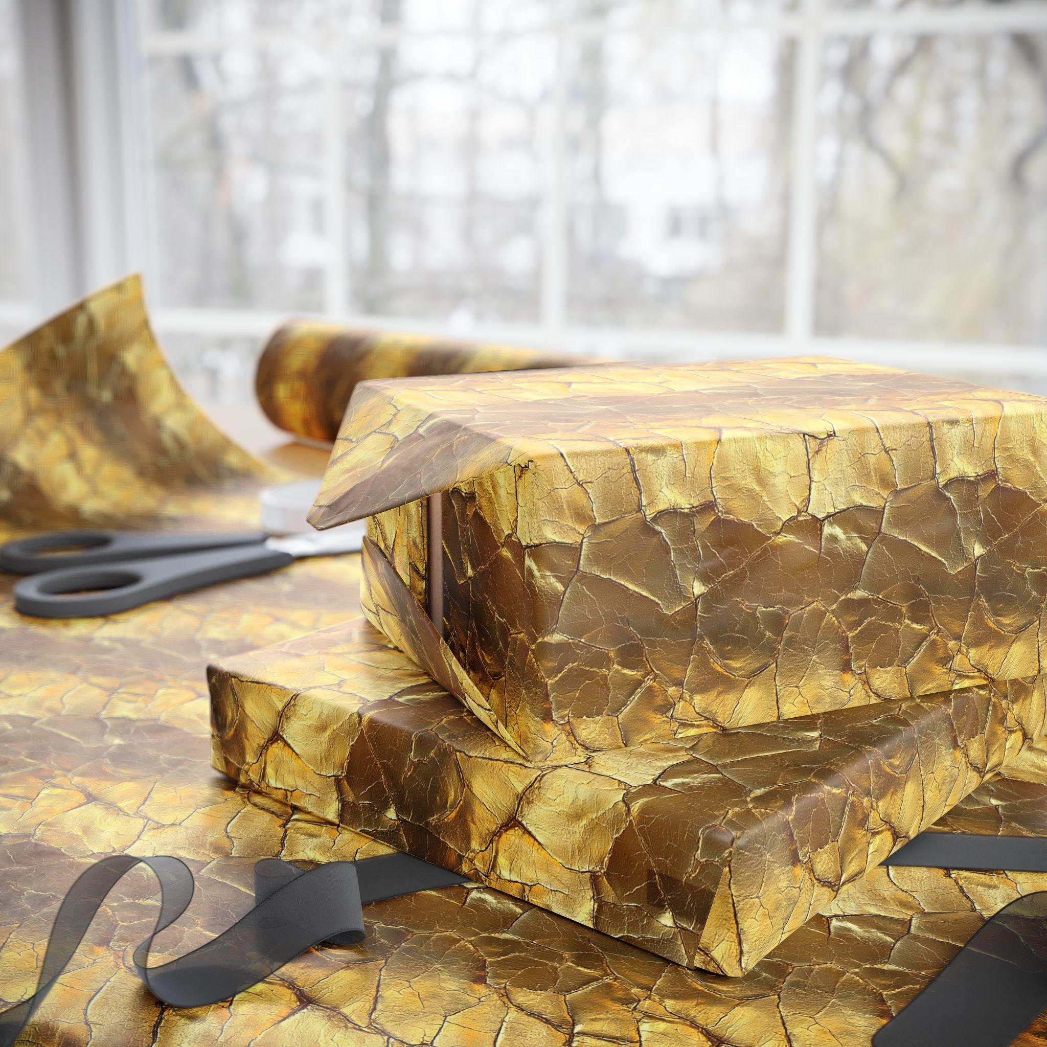 Gold Wrapping Paper, Gold Foil Look Gift Wrap, Gold Flakes Gift ...