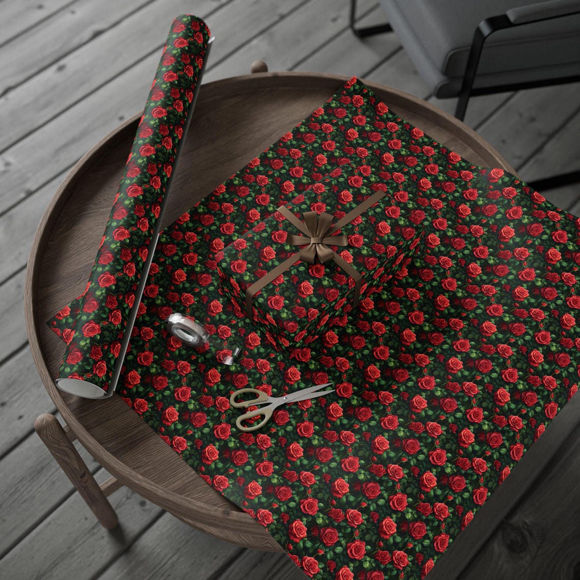 Red Rose Wrapping Paper, Romantic Red Rose Gift Wrap, Red Rose Pattern ...