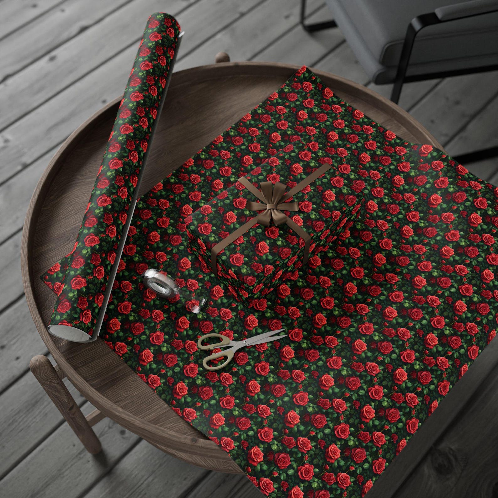 Red Rose Wrapping Paper, Romantic Red Rose Gift Wrap, Red Rose Pattern ...