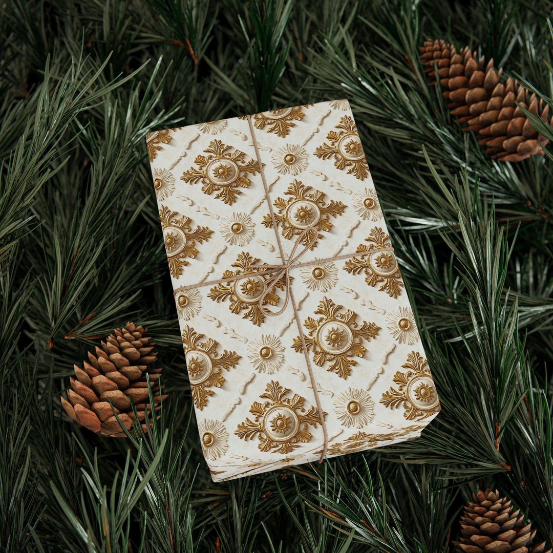 Empire Motif Wrapping Paper, White and Gold Gift Wrap, Empire Motif ...