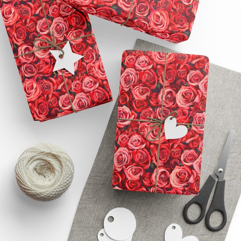 Red Rose Wrapping Paper, Red Rose Pattern Gift Wrap, Rose Paper Gift ...