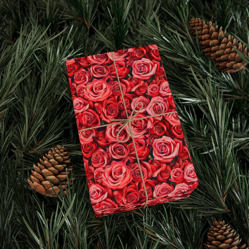 Red Rose Wrapping Paper, Red Rose Pattern Gift Wrap, Rose Paper Gift ...