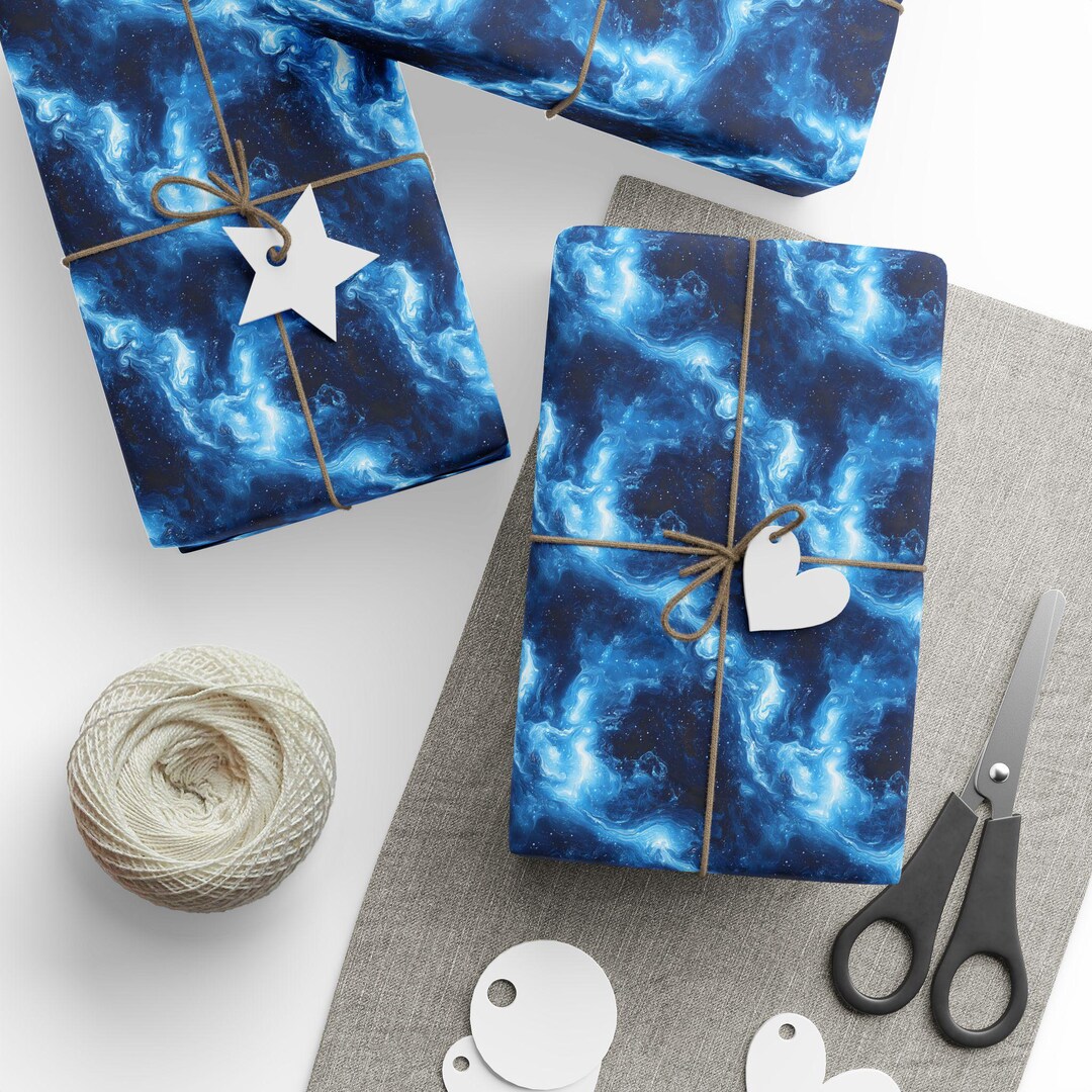 Blue Nebula Wrapping Paper, Neutron Gift Wrap, Energy Pattern, Blue ...