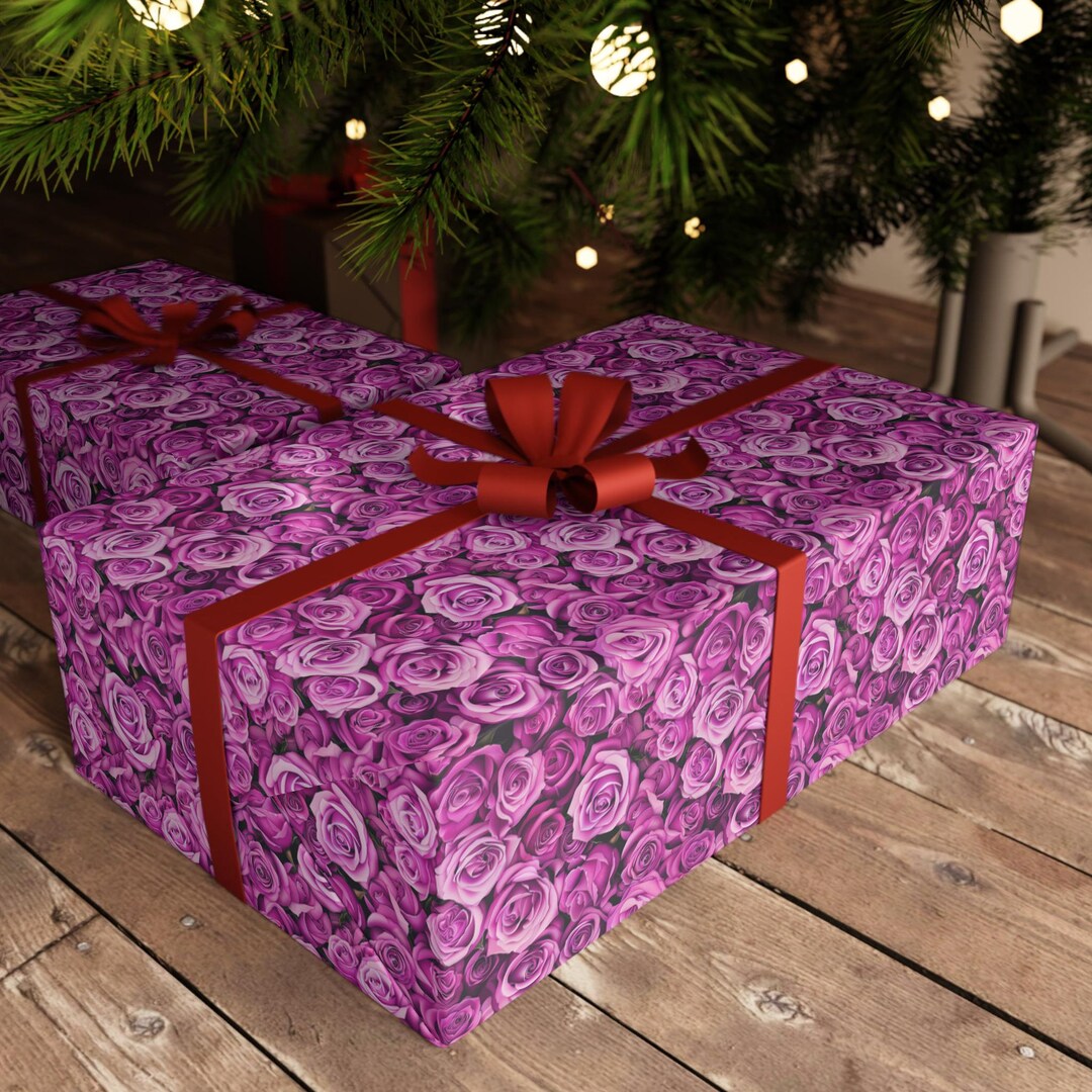 Pink Rose Wrapping Paper, Pink Rose Pattern Gift Wrap, Rose Paper Gift ...