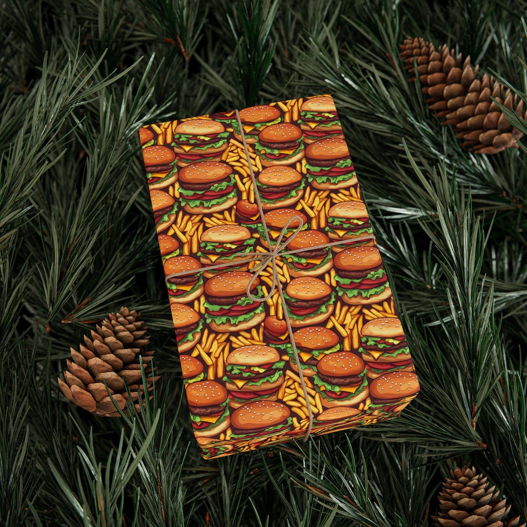Burger and Fries Wrapping Paper, Burgers and French Fries Gift Wrap ...