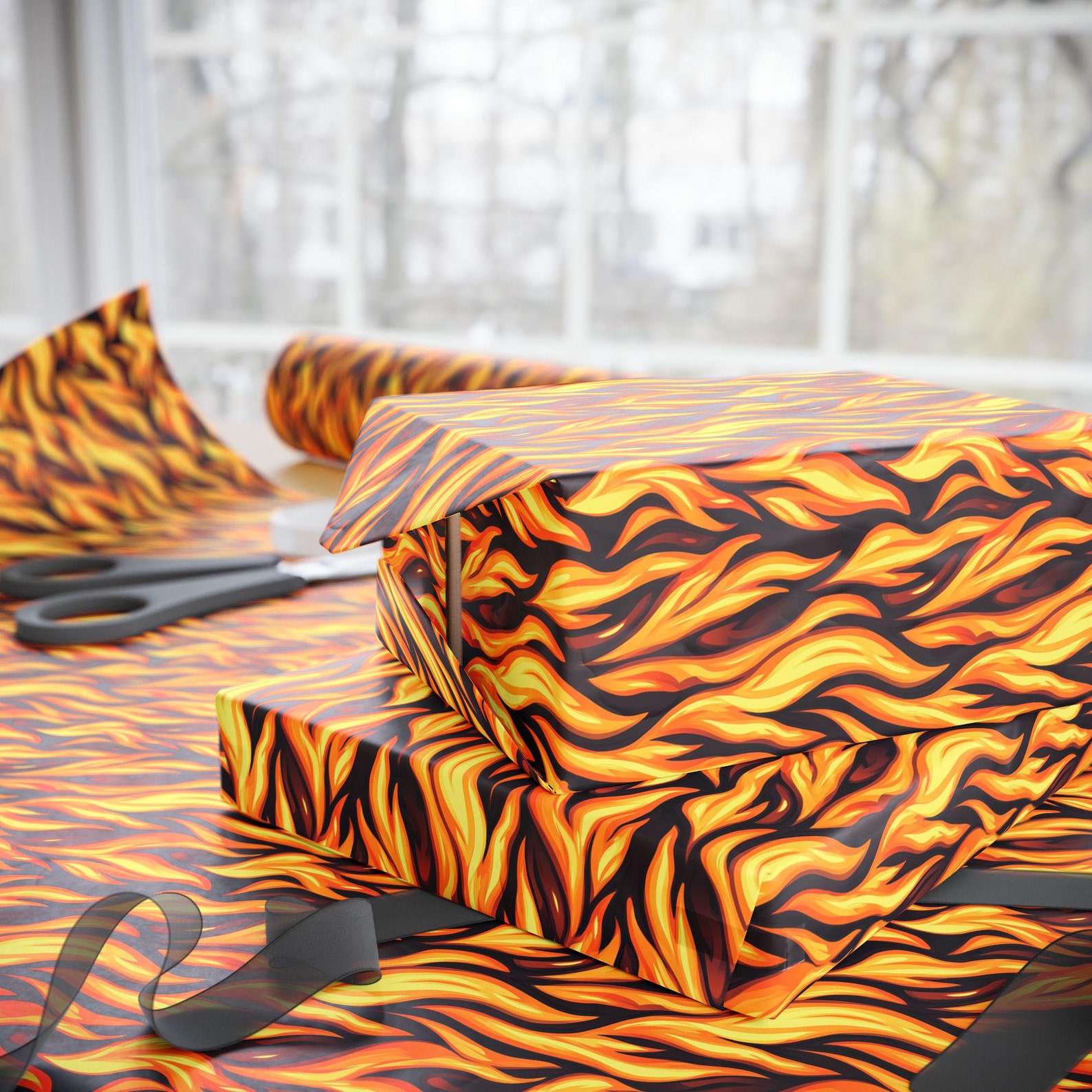 Fire Wrapping Paper, Flames Gift Wrap, Fire Pattern, Unique Wrapping ...