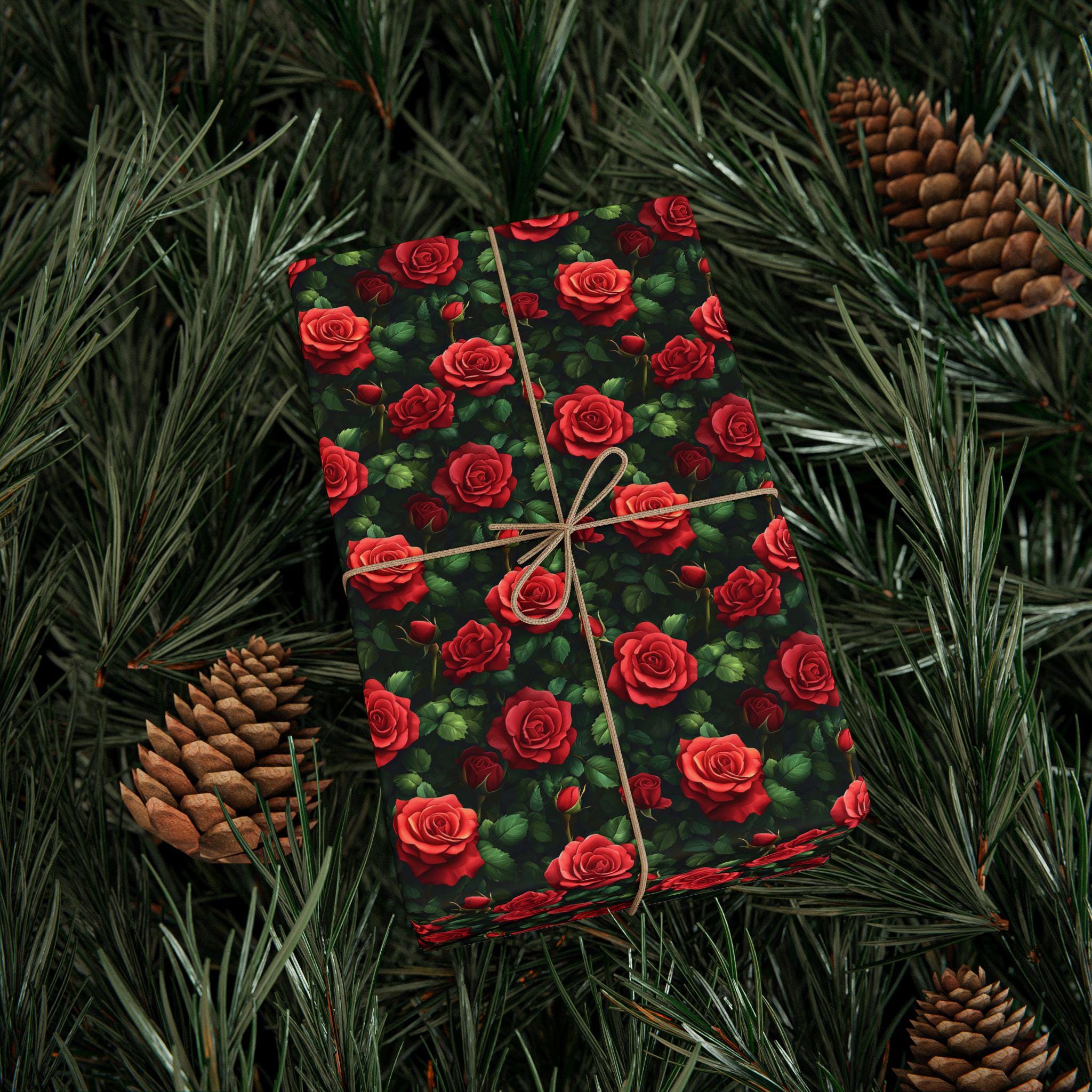 Red Rose Wrapping Paper, Romantic Red Rose Gift Wrap, Red Rose Pattern ...