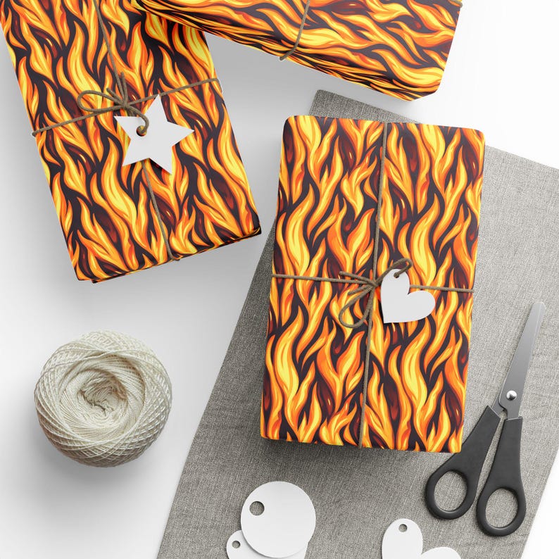 Fire Wrapping Paper, Flames Gift Wrap, Fire Pattern, Unique Wrapping ...