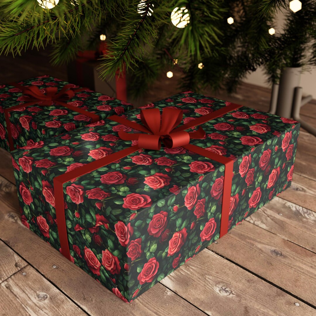 Red Rose Wrapping Paper, Romantic Red Rose Gift Wrap, Red Rose Pattern ...