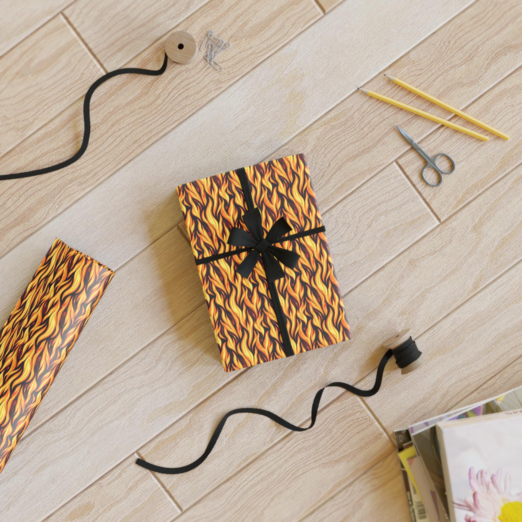 Fire Wrapping Paper, Flames Gift Wrap, Fire Pattern, Unique Wrapping ...
