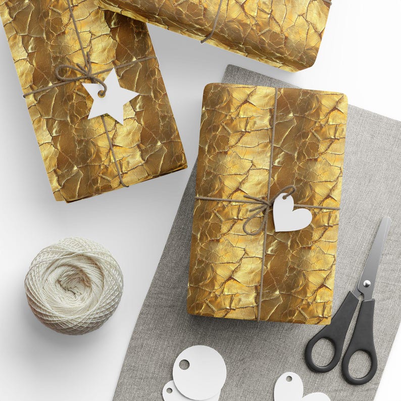 Gold Wrapping Paper, Gold Foil Look Gift Wrap, Gold Flakes Gift ...