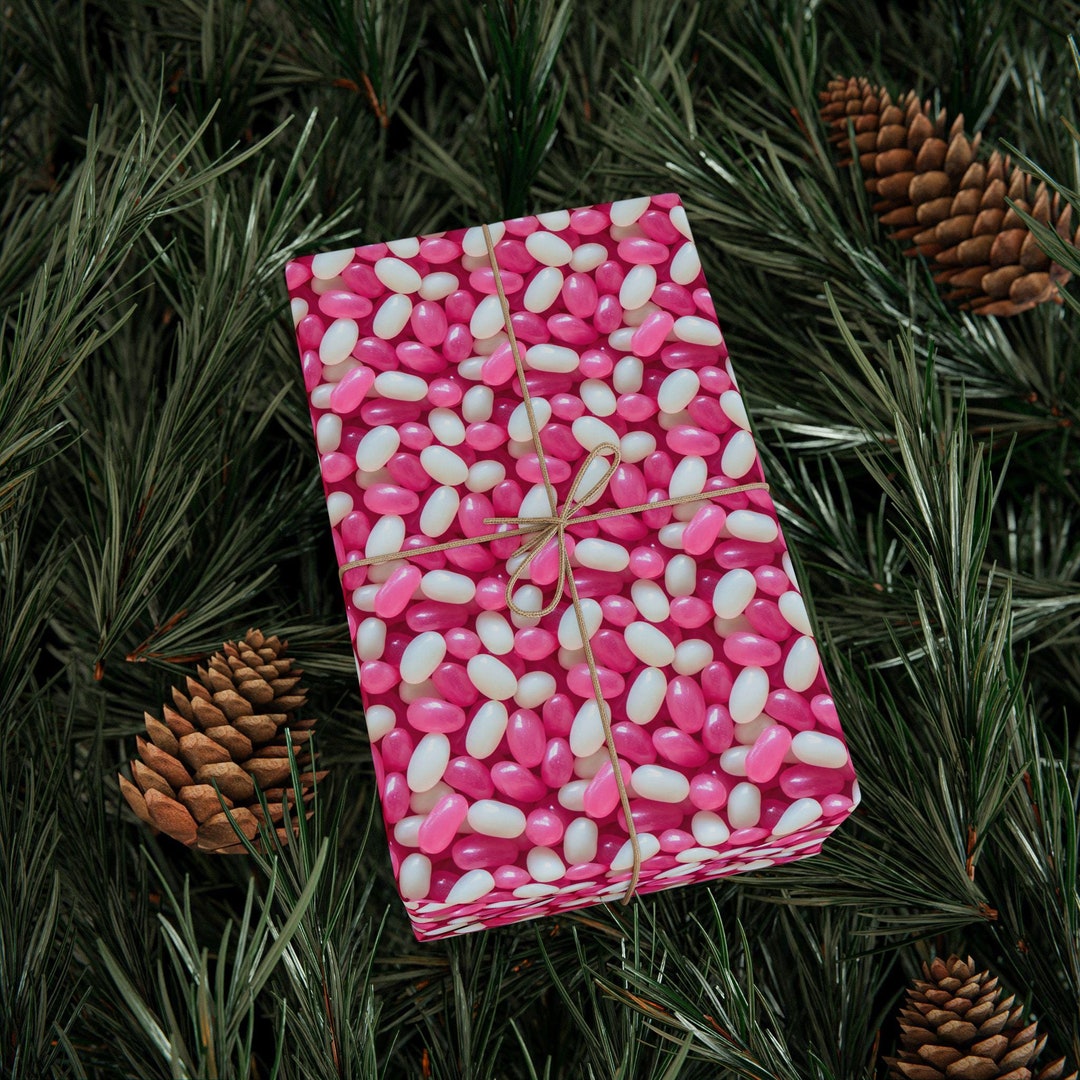 Jelly Beans Wrapping Paper, Pink and White Jelly Bean Pattern Gift Wrap ...