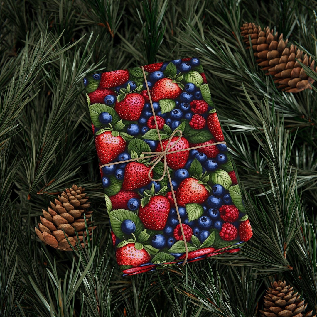 Fruit Wrapping Paper, Fruit Pattern Gift Wrap, Strawberry Raspberry ...