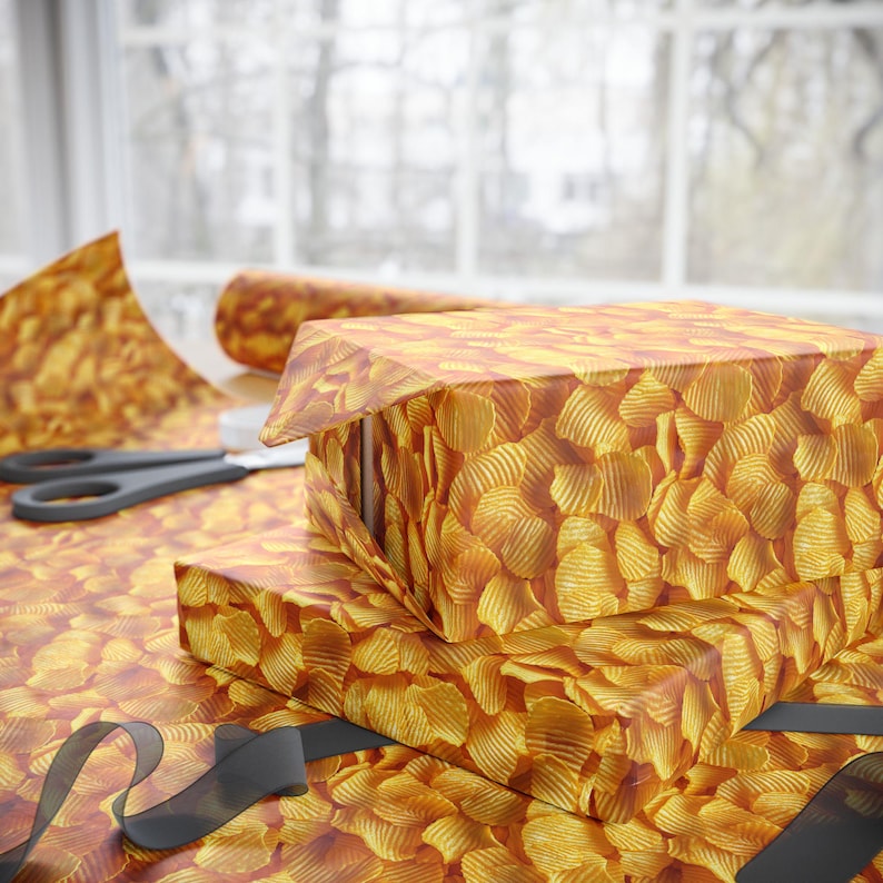 Potato Chips Wrapping Paper, Potato Crisps Gift Wrap, Chips Pattern ...