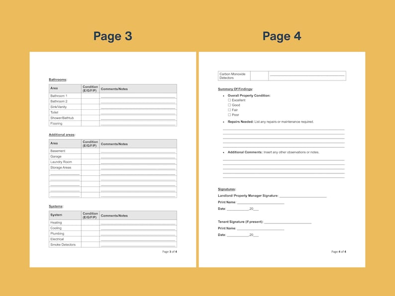 Printable Rental Inspection Report: Move-in/out Checklist Template (PDF ...